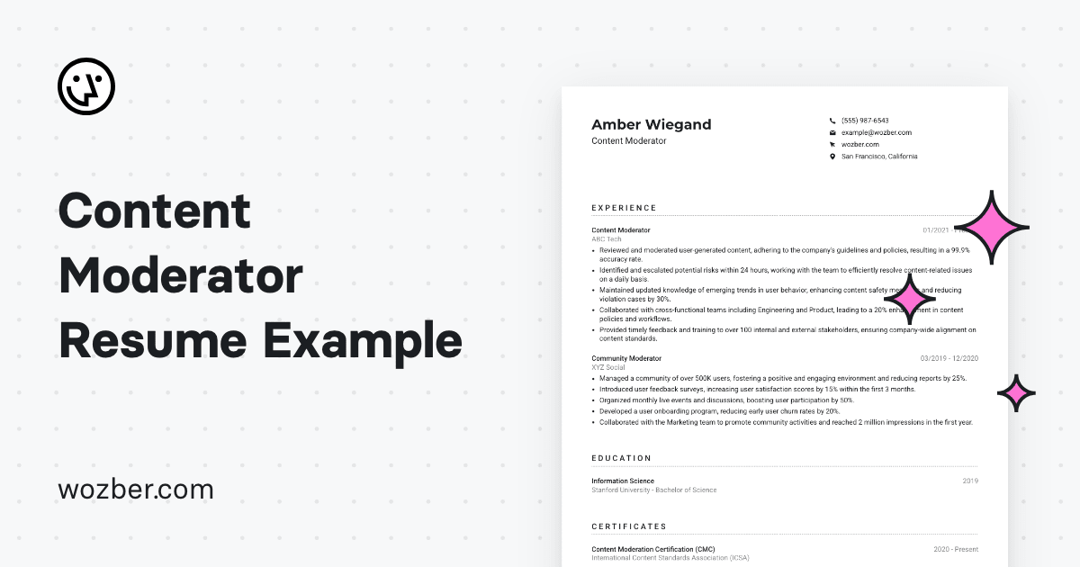 Content Moderator Resume Example
