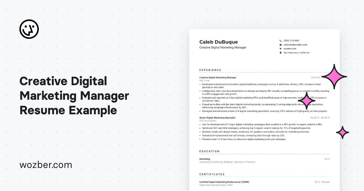 Creative Digital Marketing Manager Resume Example