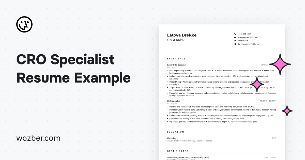 CRO Specialist CV Example