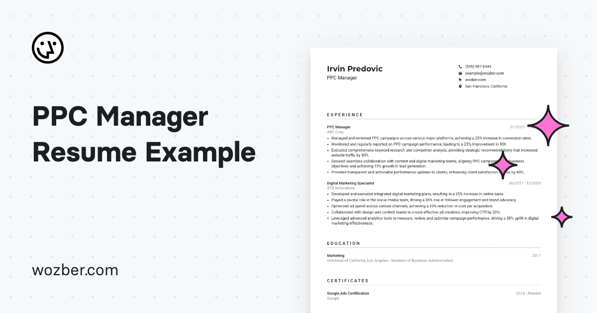 PPC Manager CV Example