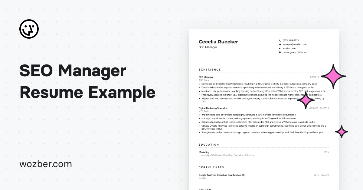 SEO Manager Resume Example