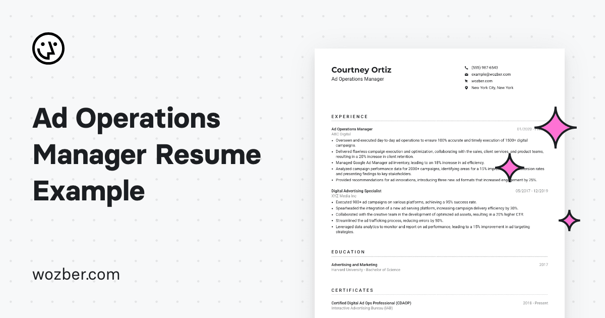 Ad Operations Manager Resume Example