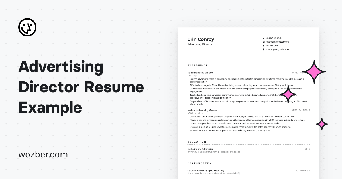 Advertising Director Resume Example