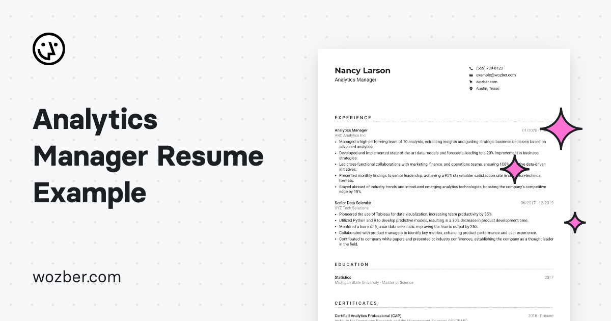 Analytics Manager Resume Example