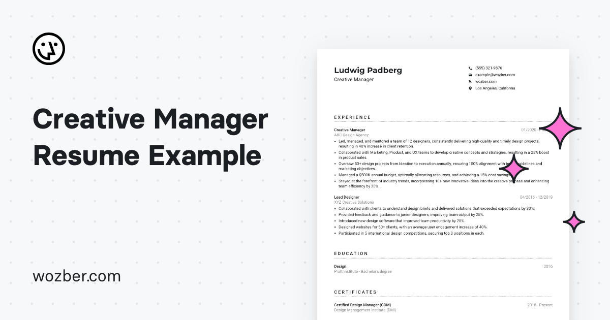 Creative Manager Resume Example