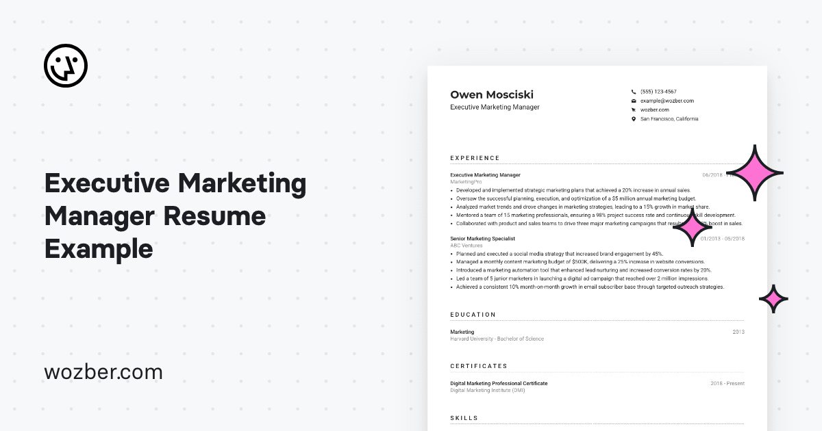 Executive Marketing Manager Resume Example