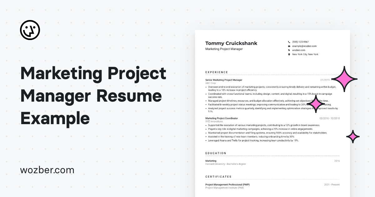 Marketing Project Manager Resume Example