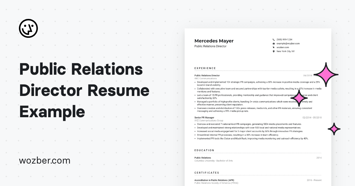 Public Relations Director CV Example