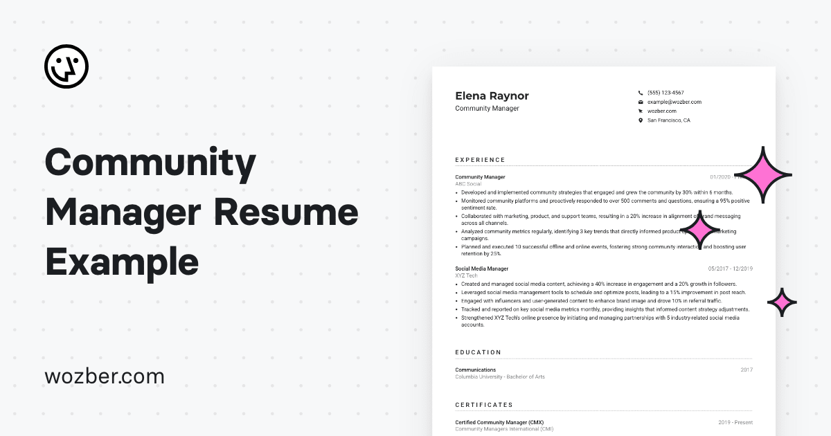 Community Manager Resume Example