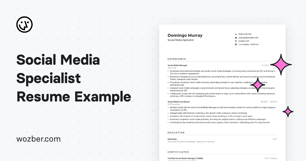 Social Media Specialist CV Example