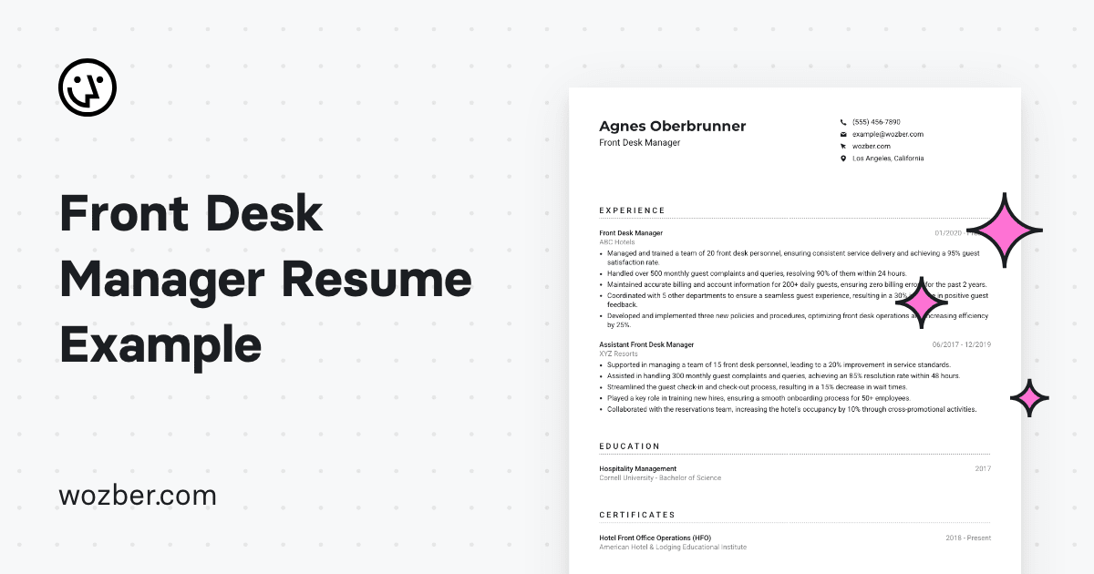 Front Desk Manager Resume Example