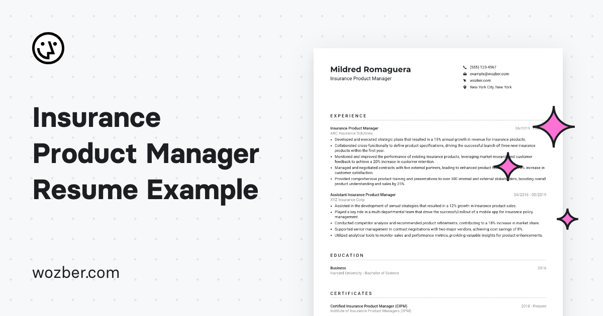 Insurance Product Manager CV Example