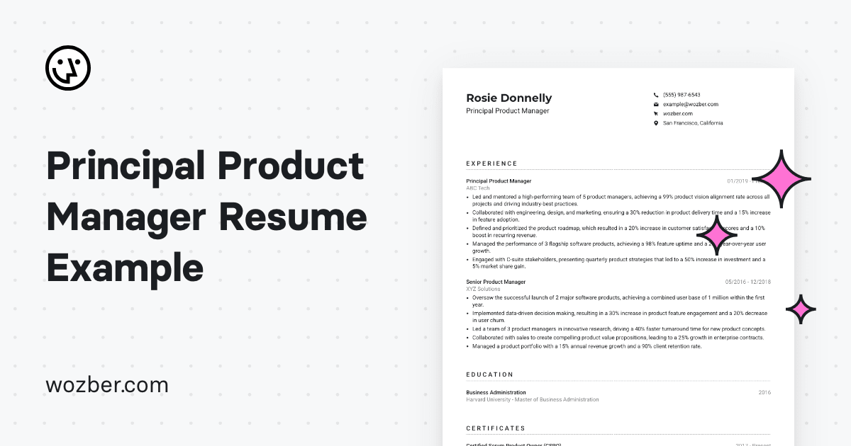 Principal Product Manager Resume Example