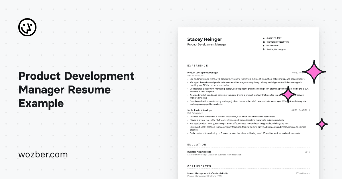 Product Development Manager CV Example