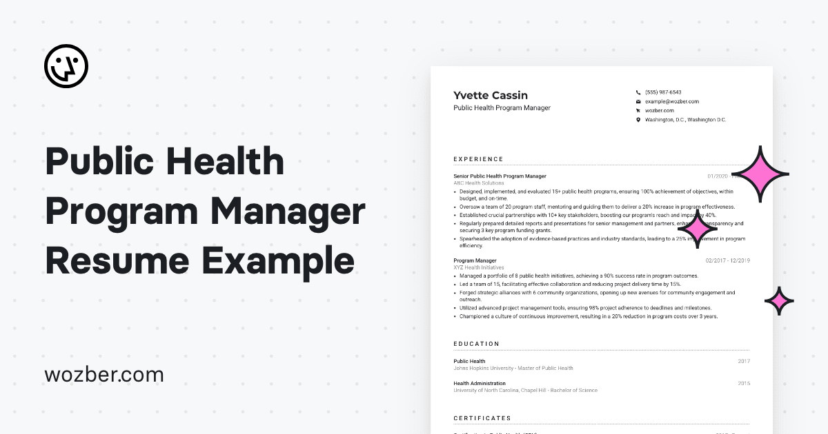 Public Health Program Manager Resume Example
