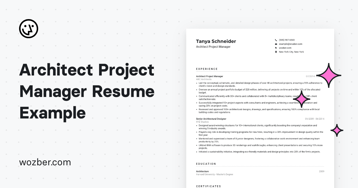 Architect Project Manager Resume Example