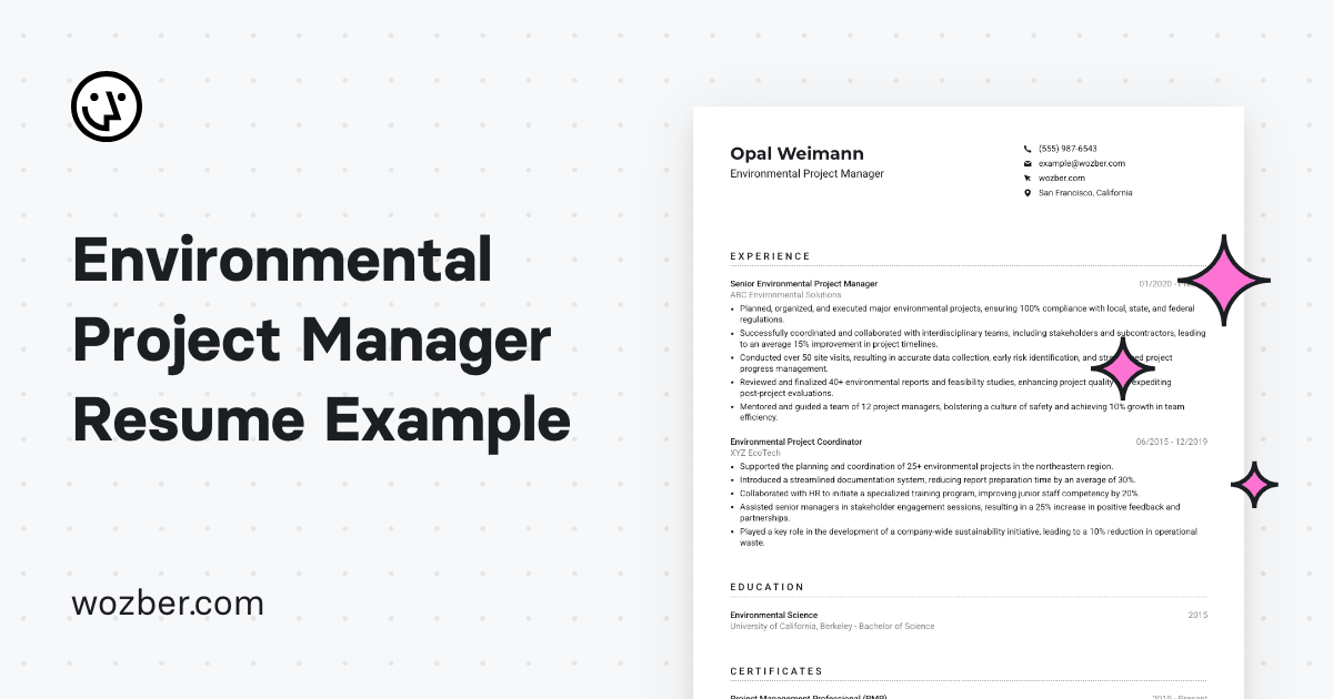 Environmental Project Manager Resume Example