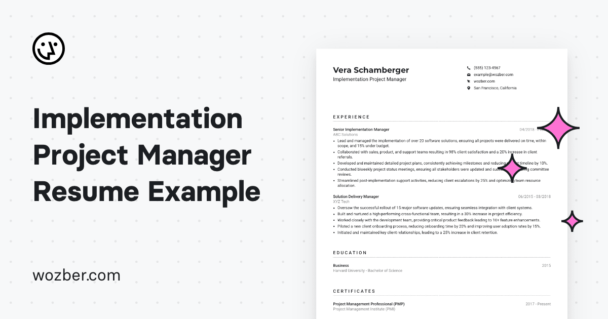 Implementation Project Manager Resume Example