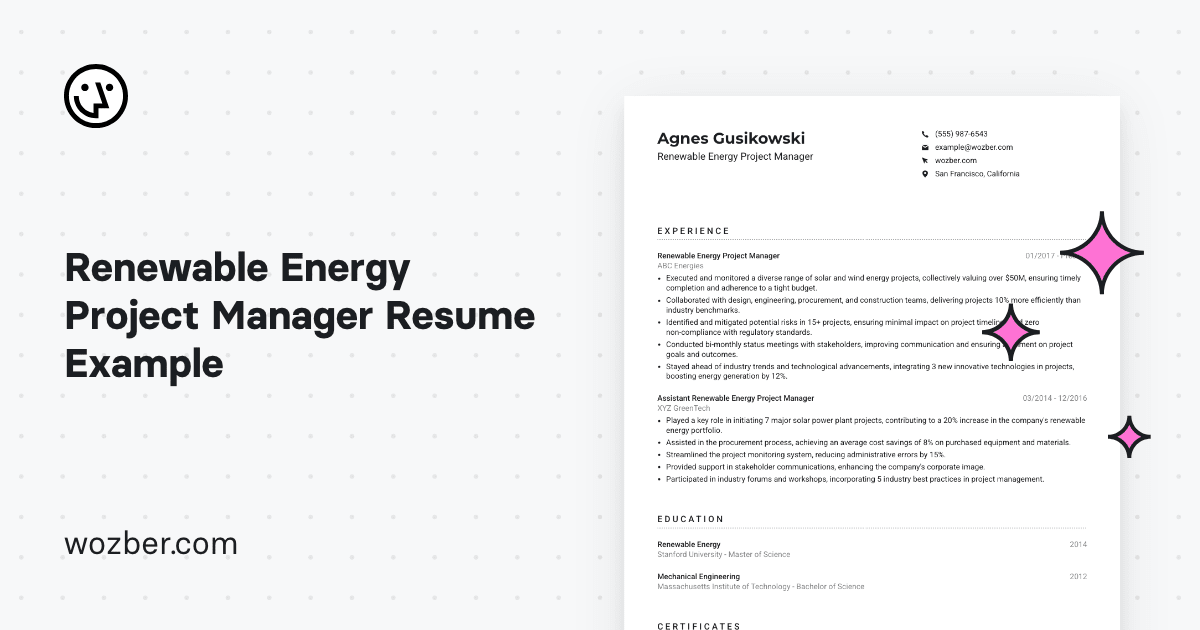 Renewable Energy Project Manager Resume Example