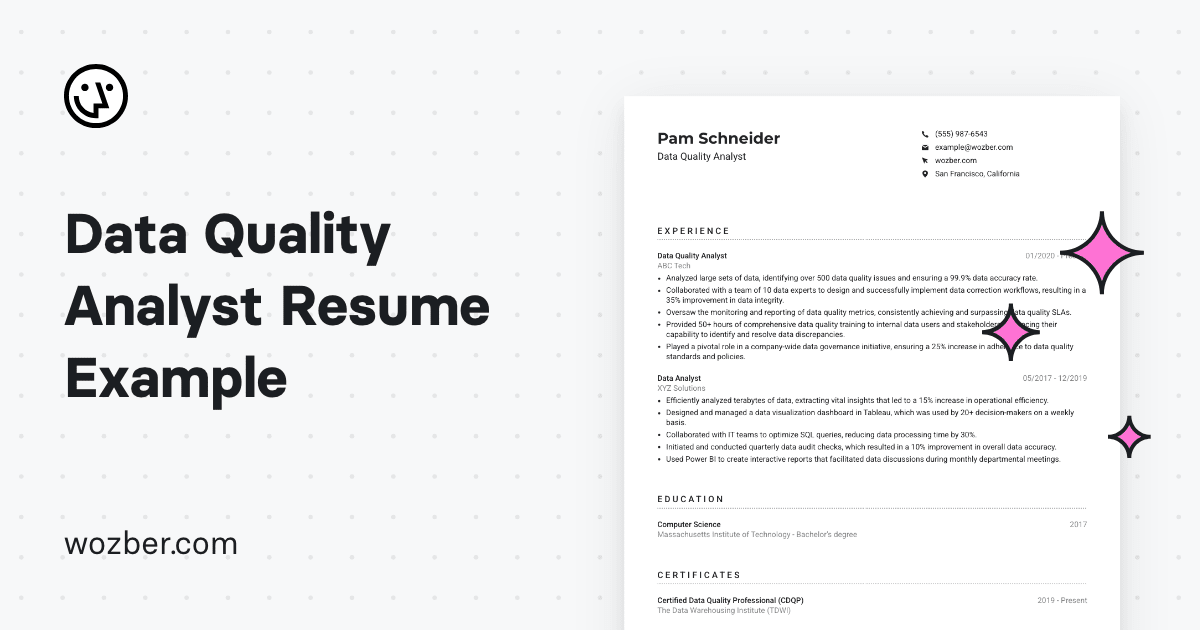Data Quality Analyst Resume Example