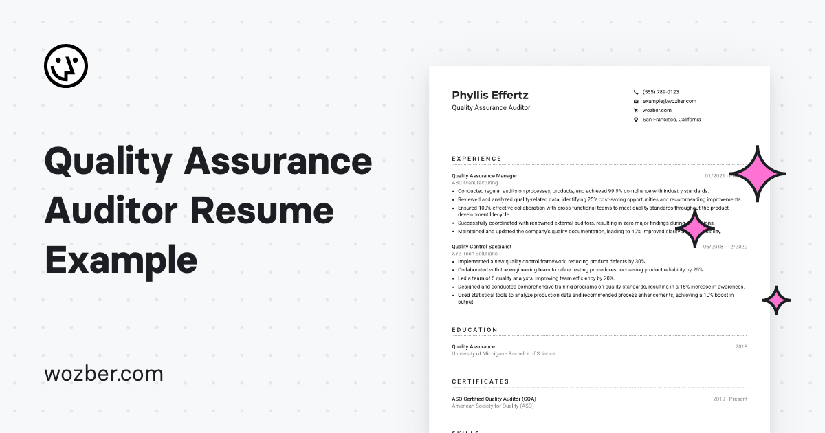 Quality Assurance Auditor Resume Example