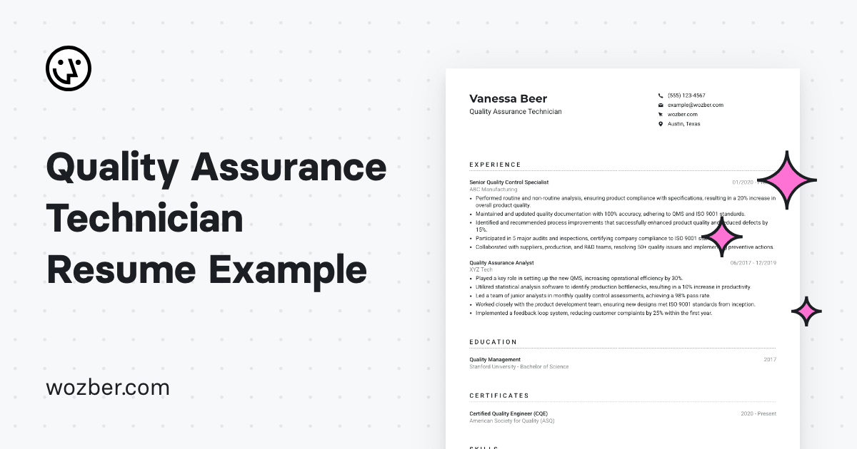 Quality Assurance Technician CV Example