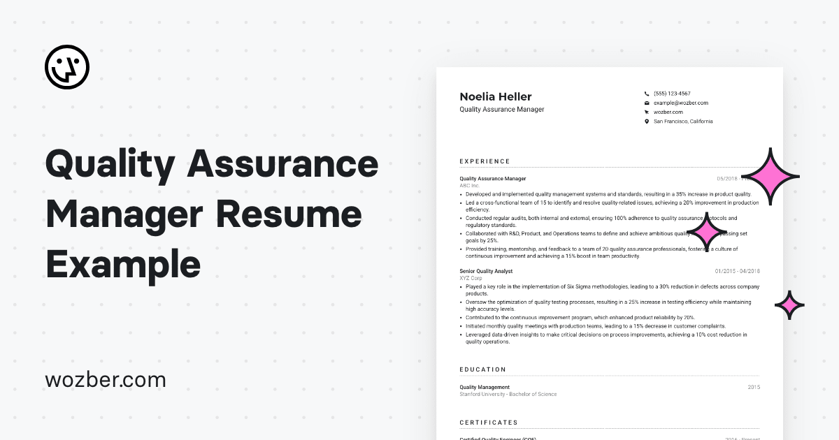 Quality Assurance Manager Resume Example