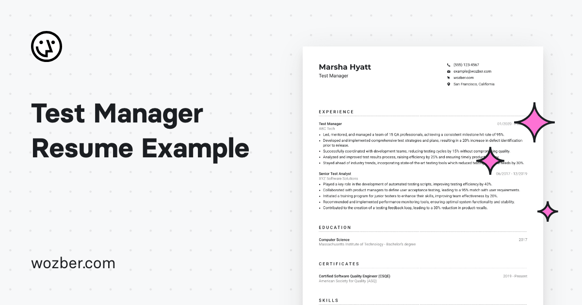 Test Manager Resume Example