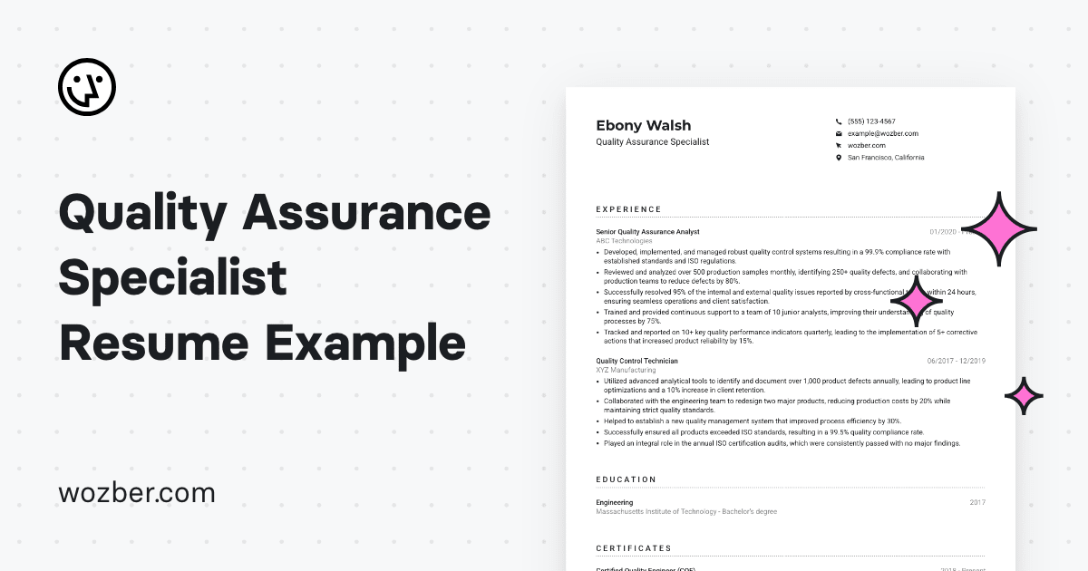 Quality Assurance Specialist Resume Example