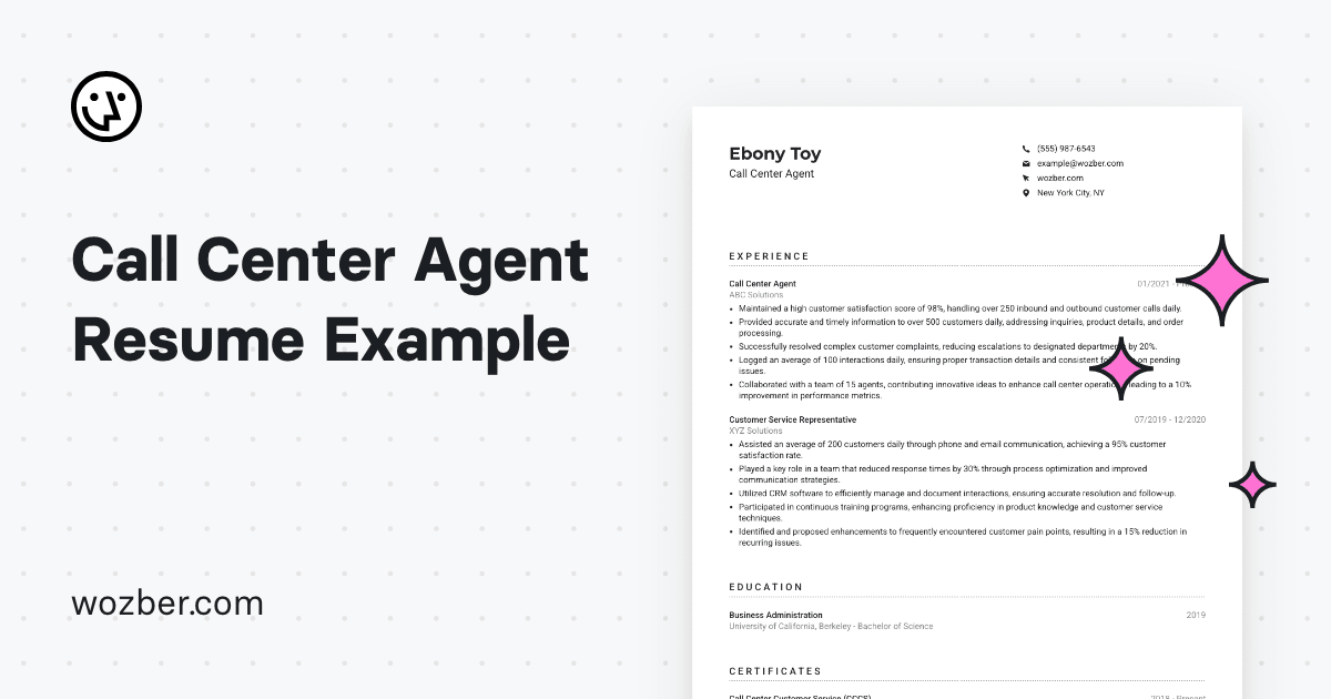 Call Center Agent Resume Example