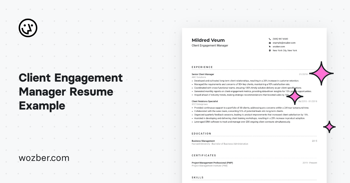 Client Engagement Manager Resume Example