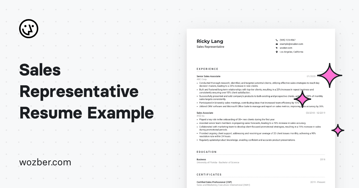 Sales Representative Resume Example