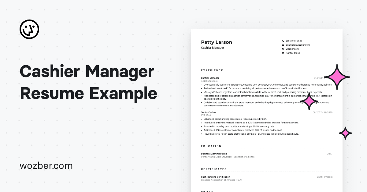 Cashier Manager Resume Example