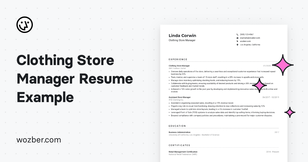 Clothing Store Manager CV Example