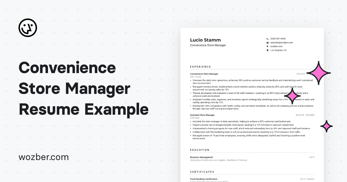 Convenience Store Manager Resume Example