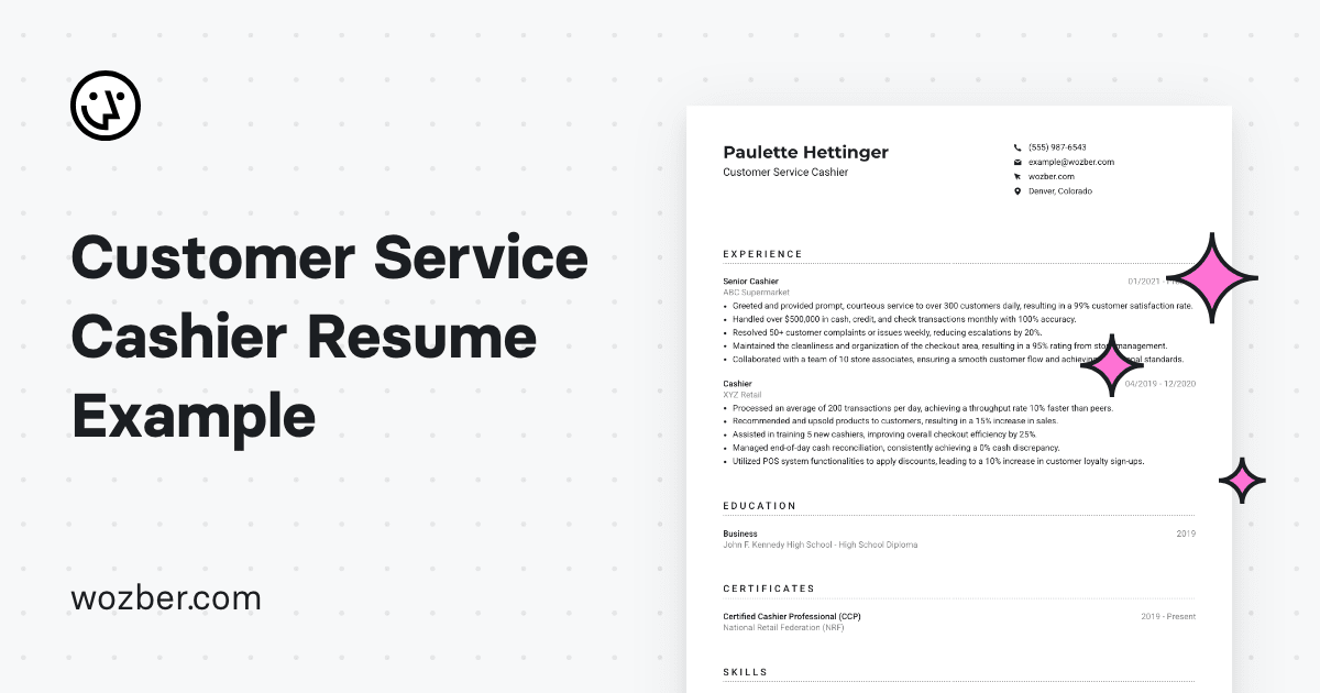 Customer Service Cashier Resume Example