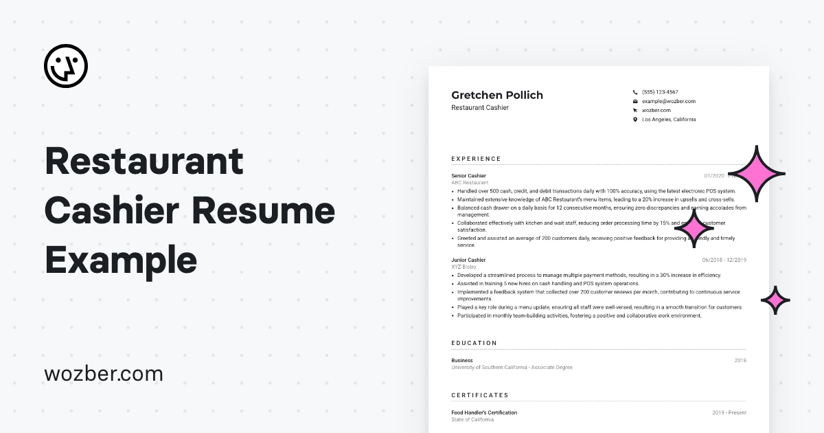 Restaurant Cashier Resume Example