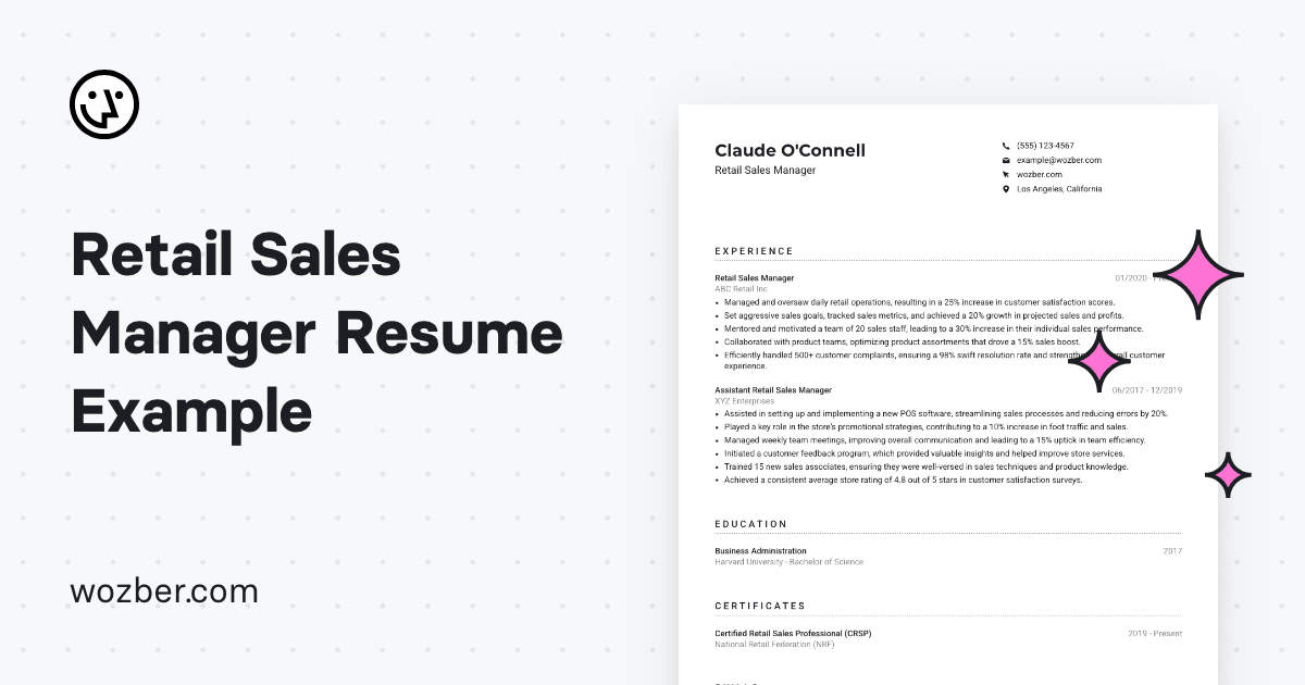 Retail Sales Manager Resume Example