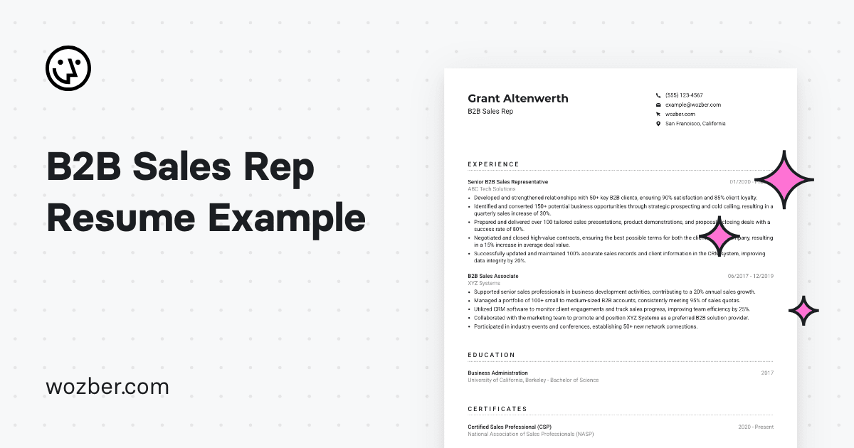B2B Sales Rep Resume Example