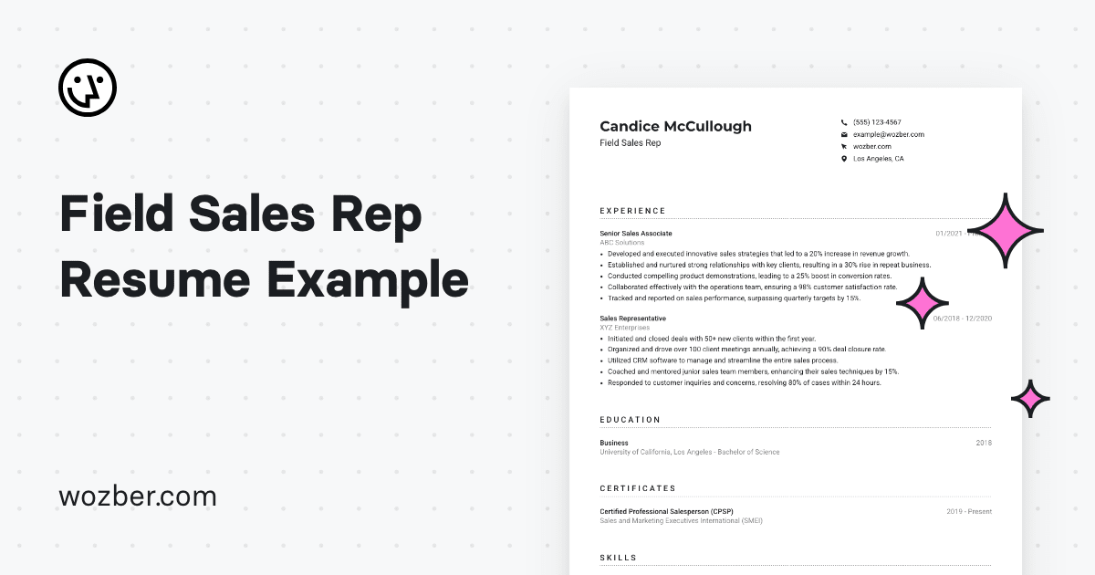 Field Sales Rep Resume Example