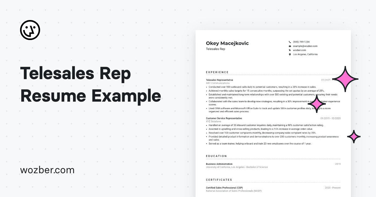 Telesales Rep Resume Example