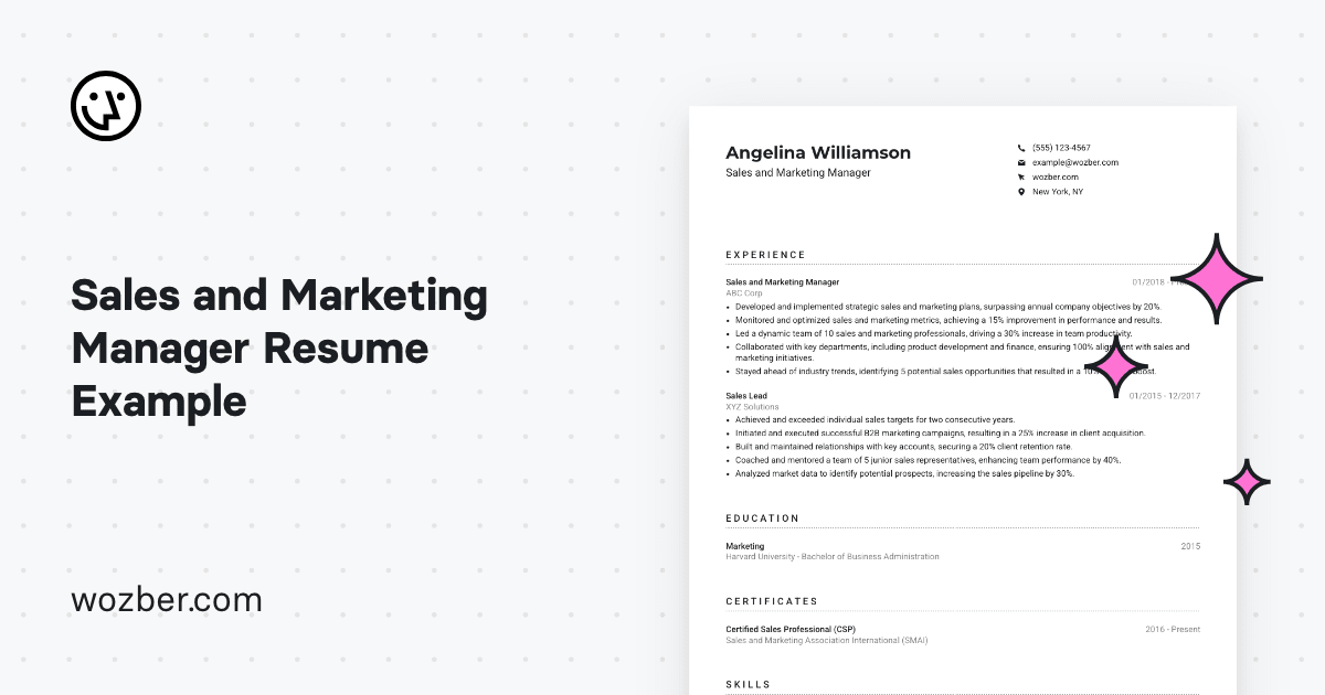 Sales and Marketing Manager CV Example