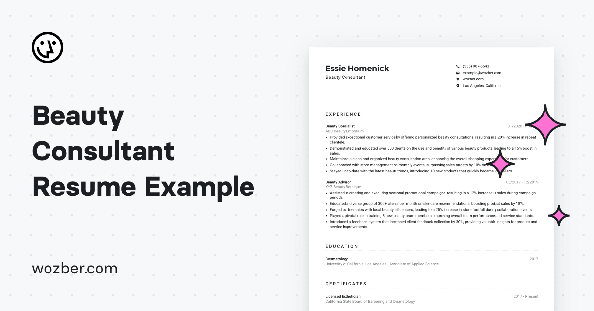Beauty Consultant Resume Example
