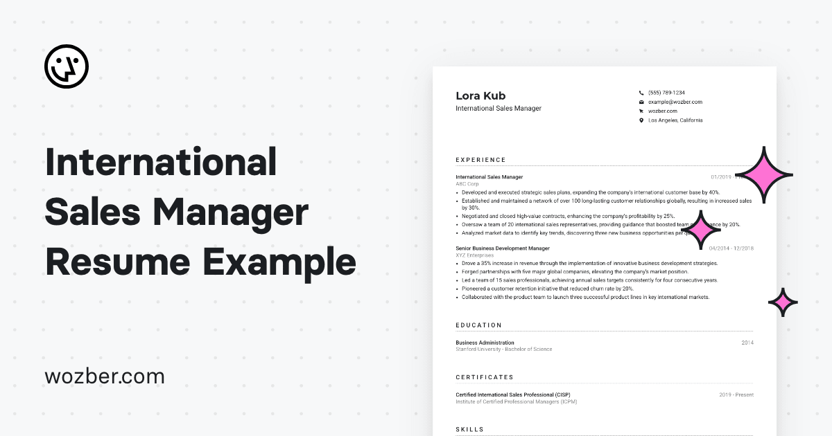 International Sales Manager Resume Example