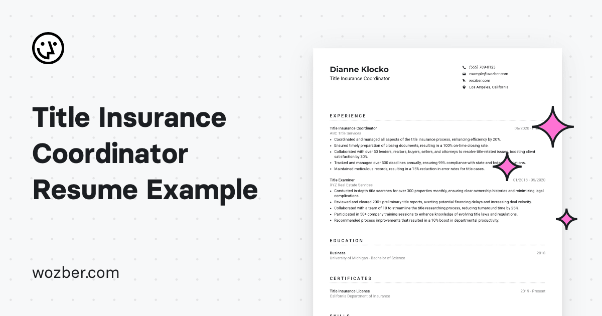 Title Insurance Coordinator Resume Example