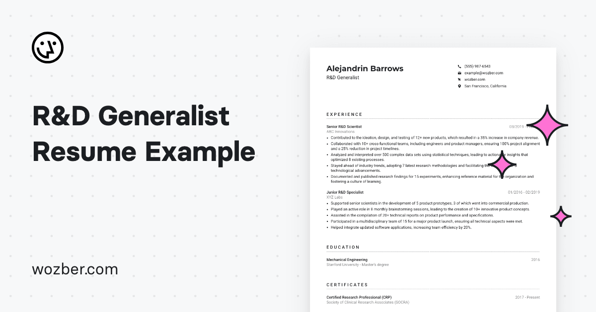 R&D Generalist Resume Example