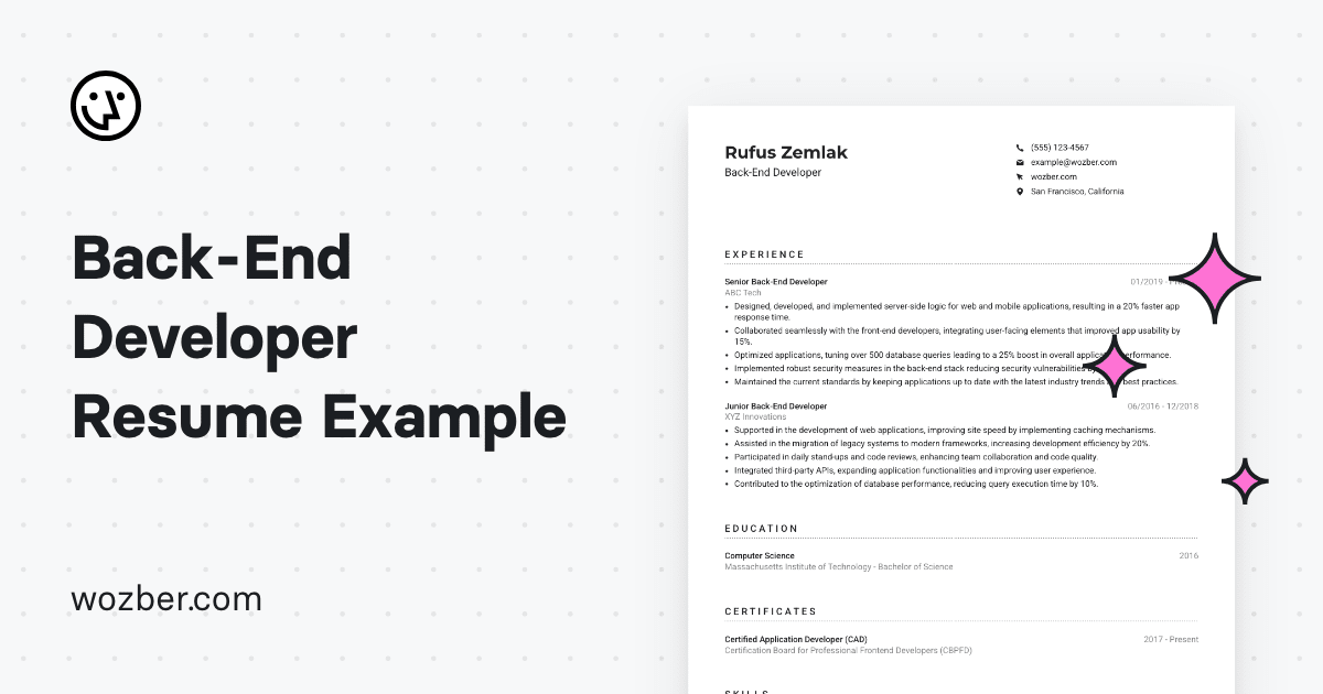 Back-End Developer Resume Example