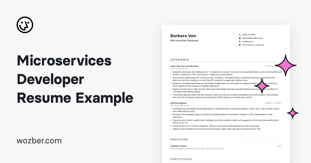 Microservices Developer CV Example Microservices Developer CV Example