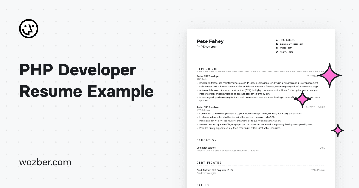 PHP Developer Resume Example