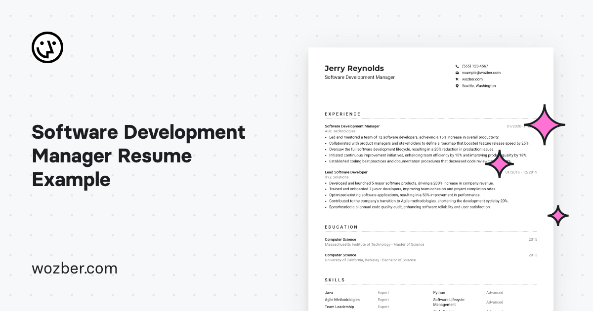 Software Development Manager Resume Example